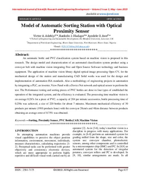 Pdf Model Of Automatic Sorting Station With Optical Proximity Sensor