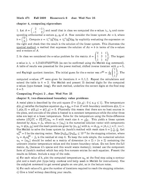 Math471 Hw6 Fall 2009 Numerical Methods Section 002 Math 471 Fall