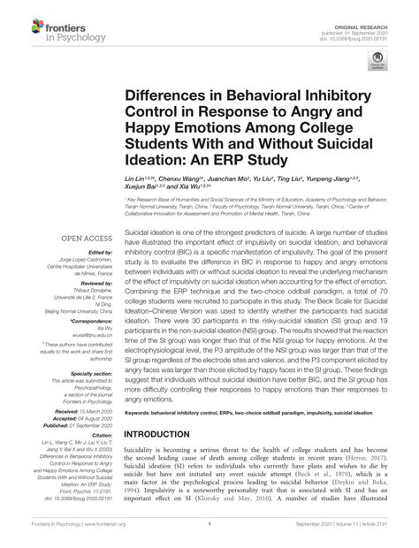 Pdf Differences In Behavioral Inhibitory Control In Response To Angry And Happy Emotions Among