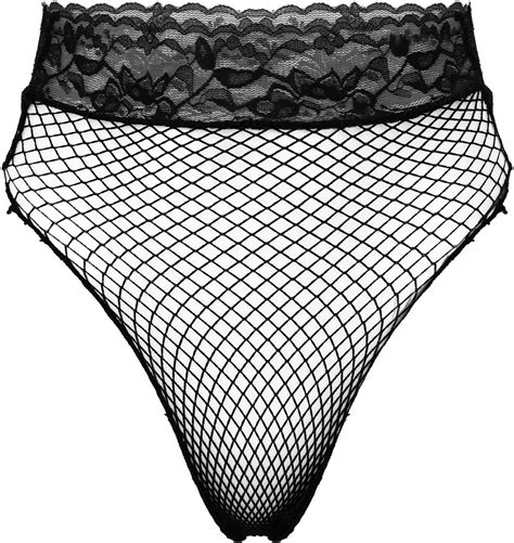 Dpois Women High Waisted Fishnet Sheer Mesh Briefs Underwear Lace Tummy