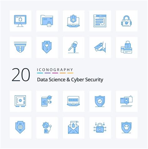 Free Vector 20 Data Science And Cyber Security Blue Color Icon Pack Like Secure Protection