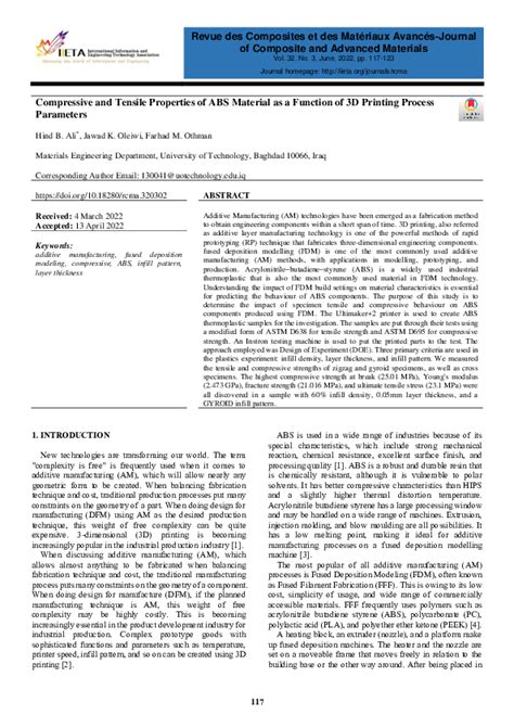 Pdf Compressive And Tensile Properties Of Abs Material As A Function