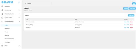 Manage Static Pages ShaunSocial