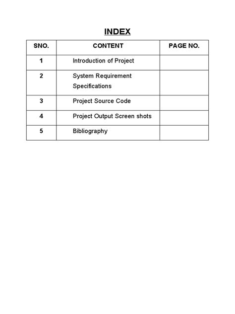 Project Index Page Pdf