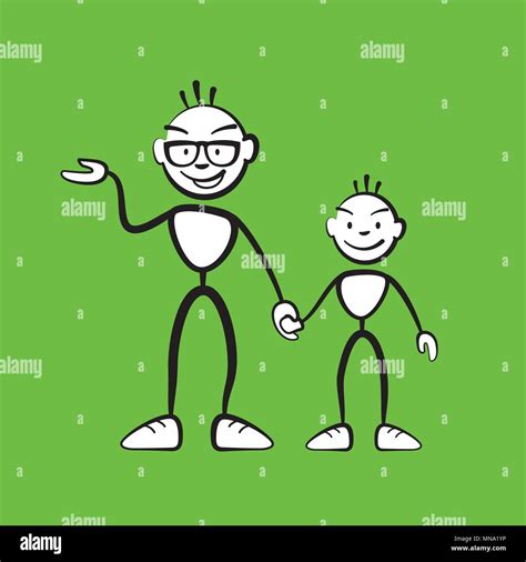 Man And Boy Explaining Situation Colored Background Vector Drawing On