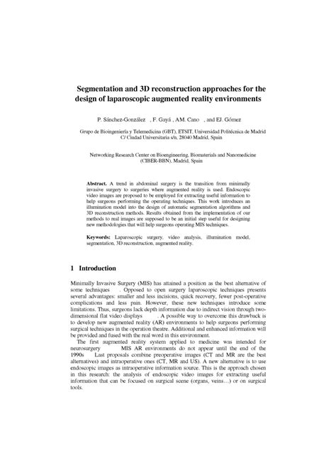 Pdf Segmentation And 3d Reconstruction Approaches For The Design Of Laparoscopic Augmented