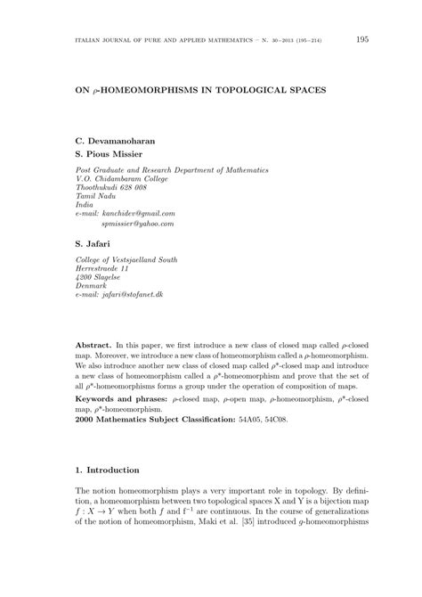 Pdf On ρ Homeomorphisms In Topological Spaces