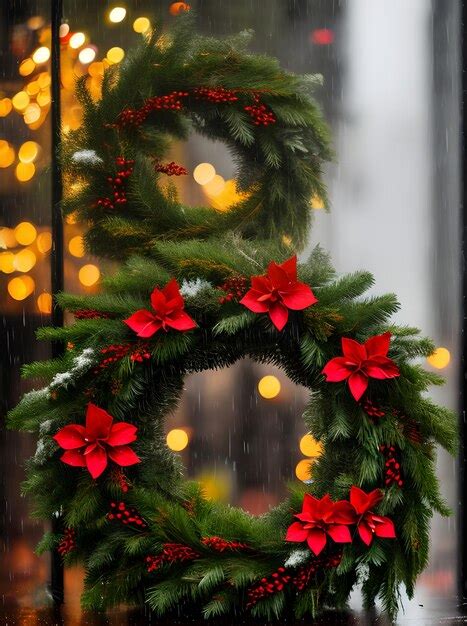 Premium Ai Image Cozy Christmas Wreath Long Shot Rain Kodachrome