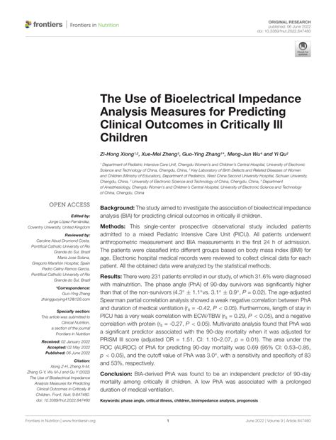 Pdf The Use Of Bioelectrical Impedance Analysis Measures For