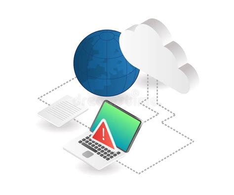 Isometric Illustration Of World Cloud Server Security Warning Stock