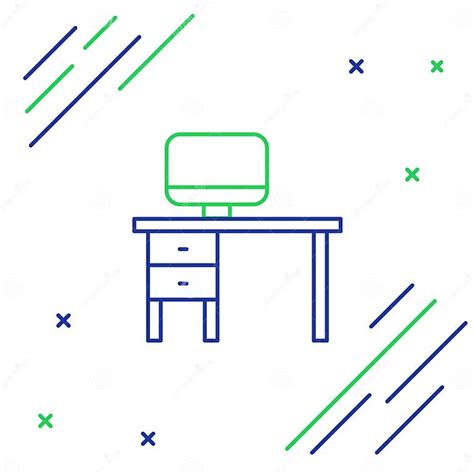 Line Computer Monitor And Desk Icon Isolated On White Background Pc Component Sign Colorful