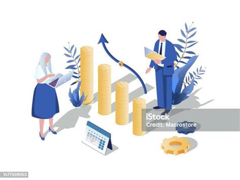 재무 분석 개념 3d 아이소메트릭 웹 장면 데이터 그래프로 작업하고 돈을 계산하고 보고서를 회계하고 시장 조사를하는 사람들 아이