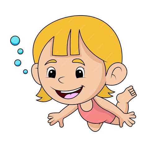 귀여운 소녀 아이 수영 클립 아트 프리미엄 벡터
