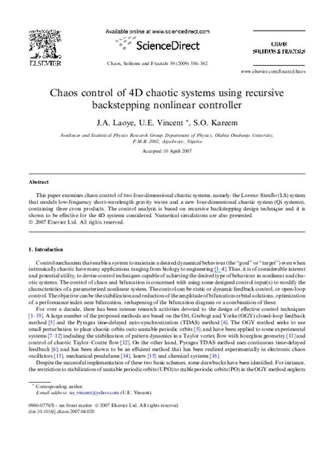 pdf chaos control of 4 d chaotic systems using recursive backstepping