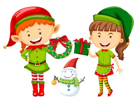 Elf And Woman With Christmas Presents 358894 Vector Art At Vecteezy