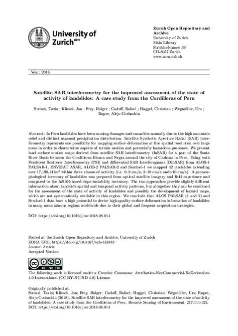 Pdf Satellite Sar Interferometry For The Improved Assessment Of The State Of Activity Of