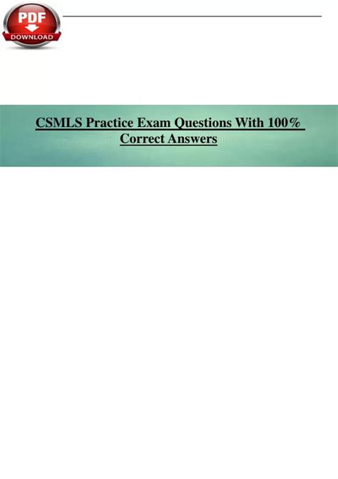 Csmls Practice Exam Questions With 100 Correct Answers Csmls Stuvia Us