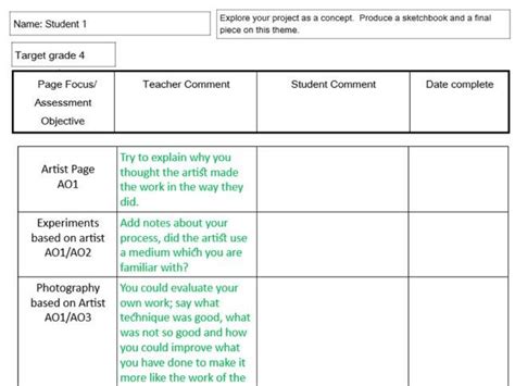 Feedback Sheet To Be Used With Gcse Tracker Excel Sheet Teaching Resources