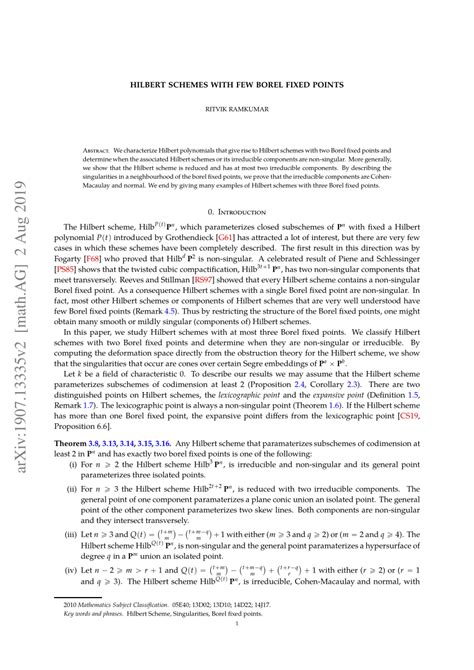 Pdf Hilbert Schemes With Few Borel Fixed Points