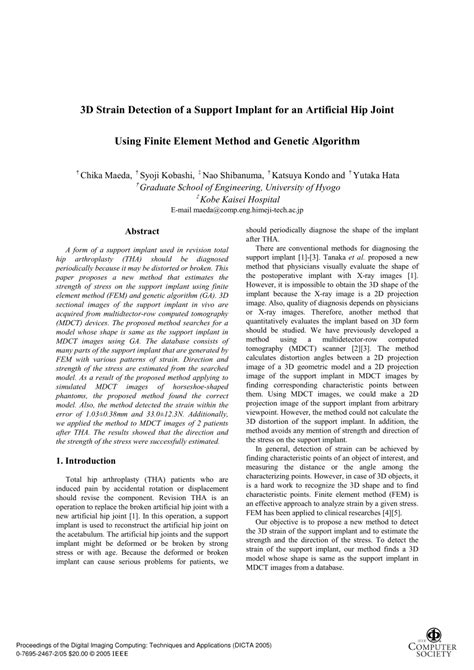 Pdf 3d Strain Detection Of A Support Implant For An Artificial Hip Joint Using Finite Element