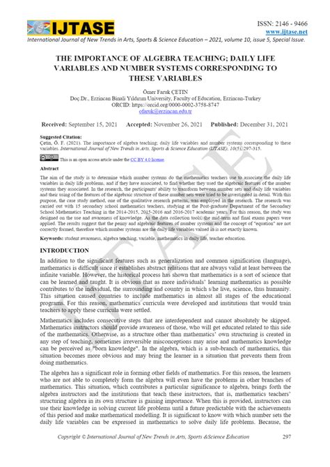 Pdf The Importance Of Algebra Teaching Daily Life Variables And
