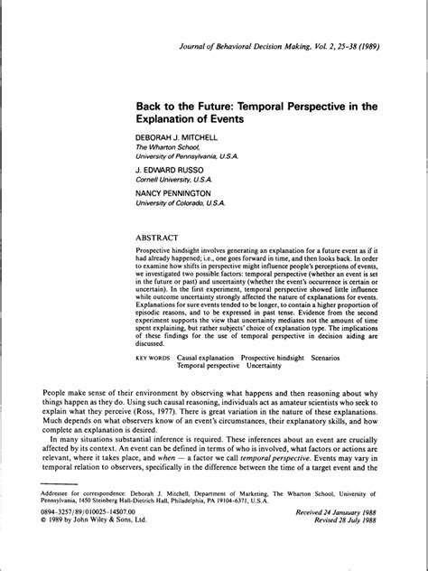 Pdf Back To The Future Temporal Perspective In The Explanation Of Events