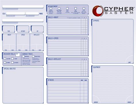 Cypher System Character Sheets Form Fillable Printable Forms Free Online