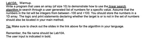 Solved Lab 10A Warmup Write A Program That Uses An Array Chegg