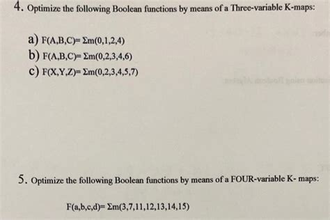 Solved 4 Optimize The Following Boolean Functions By Means