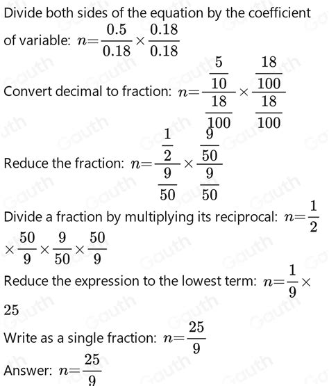 Solved Now Solve Divide Both Sides By 0 18 0 18 N 0 18 0 5 0