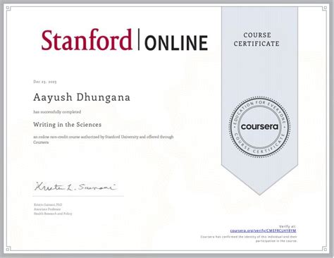 Completion Of Writing In The Sciences Course On Coursera Aayush