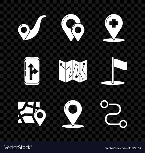 Set Route Location Map Pin Medical Map Pointer Vector Image