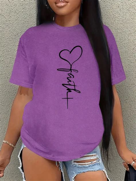 Plus Size Heart Letter Print T Shirt Casual Short Sleeve Top Temu Ireland
