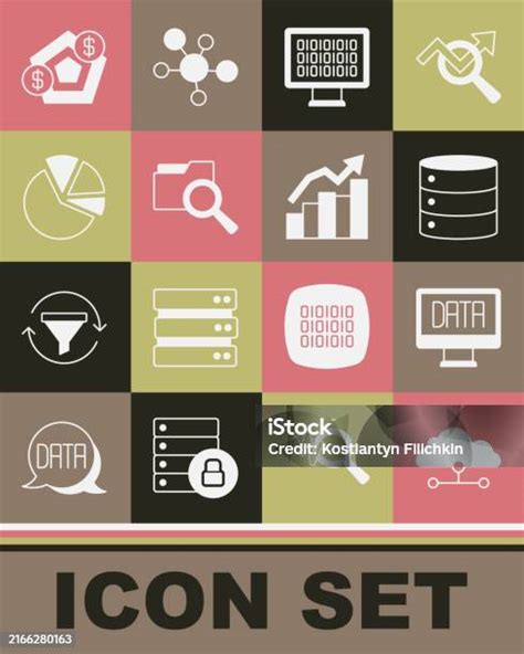 네트워크 클라우드 연결 데이터 분석 서버 바이너리 코드 폴더로 검색 파이 차트 인포그래픽 재무 성장 및 아이콘을 설정합니다 벡터 그래프에 대한 스톡 벡터 아트 및 기타