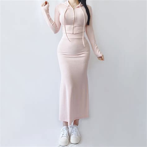 유에프오 롱다리핏 크롭 후드집업 롱스커트 세트 3color 핑크 네이비 블랙 투피스 밑단굴림 머메이드 스커트 타이트 슬림핏