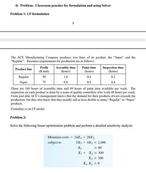 Solved 4 Problem Classroom Practice For Formulation And