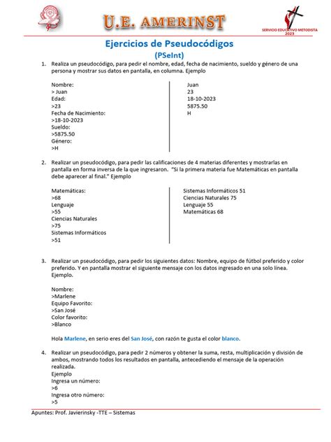 Ejercicios De Programación 30 Pdf Matemáticas