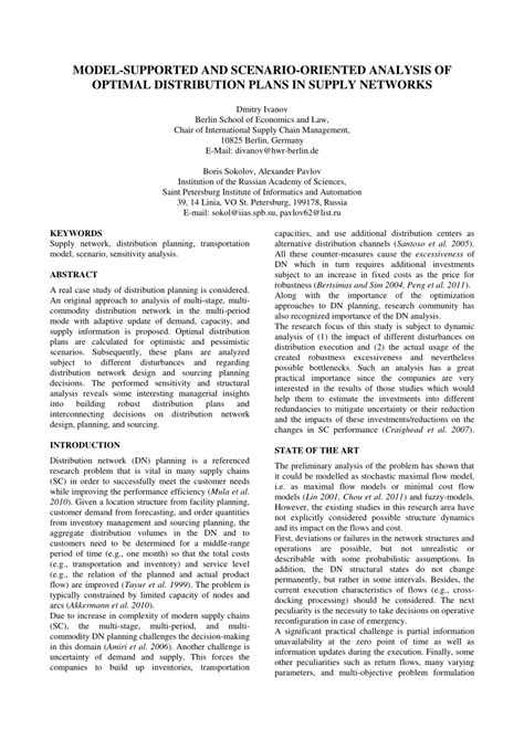 Pdf Model Supported And Scenario Oriented Analysis Of Optimal Distribution Plans In Supply