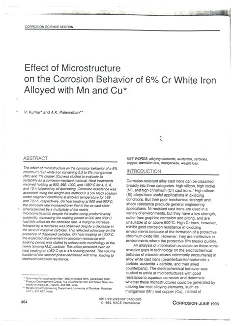 Pdf Effect Of Microstructure On The Corrosion Behavior Of 6 Cr White