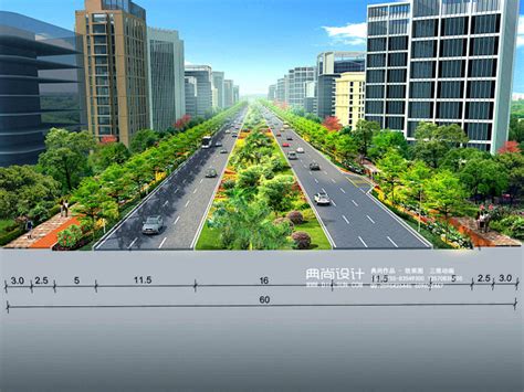 道路景观设计3a站前大道断面透视图三 道路园林景观效果图