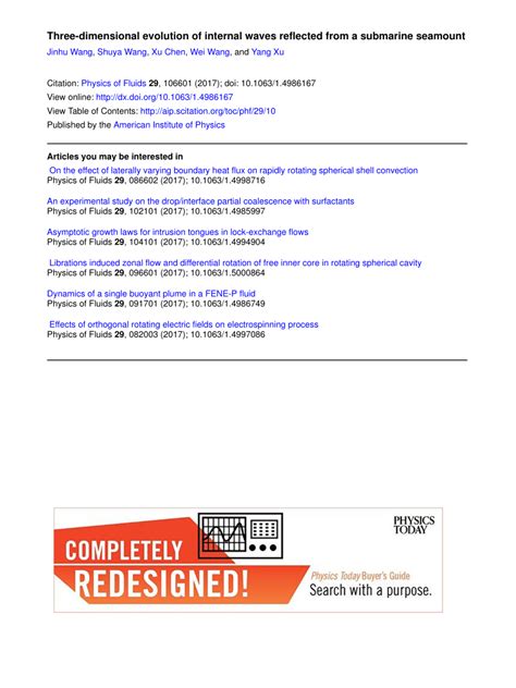 Pdf Three Dimensional Evolution Of Internal Waves Reflected From A Submarine Seamount