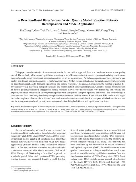 Pdf A Reaction Based Riverstream Water Quality Model Reaction