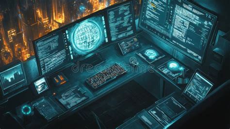 Cyberpunk Ai Workstation Stock Illustration Illustration Of Interface