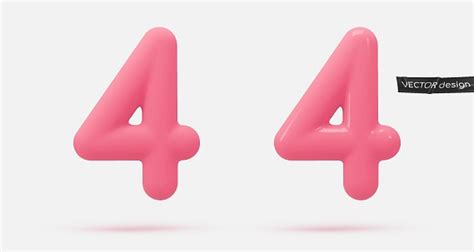 분홍색 아이콘 3d 렌더링 번호 4 4 기호 사실적인 디자인 요소 엽서 아이콘 포스터 배너 웹 디자인 예술에 대 한 흰색 배경에