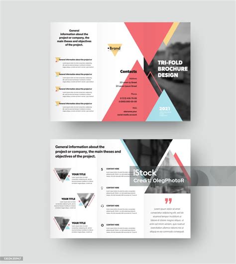 삼각형 디자인의 삼각형 브로셔 벡터 템플릿으로 사진 사실적인 그림자를 위한 장소 비즈니스 컨셉 메뉴 유익한 소책자를 위한