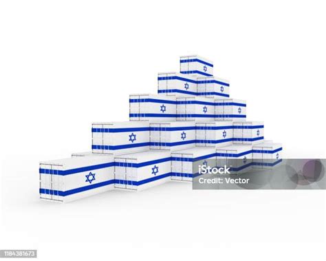 흰색 배경에 이스라엘 플래그와화물 컨테이너의 3d 그림입니다 배달 운송 운송 화물 운송 경제에 대한 스톡 사진 및 기타 이미지 Istock