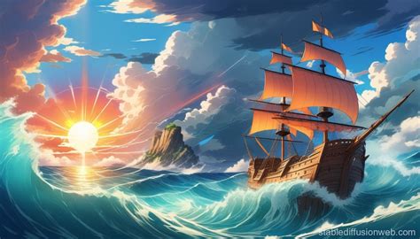 Medieval Ship In Perilous Storm Stable Diffusion Online