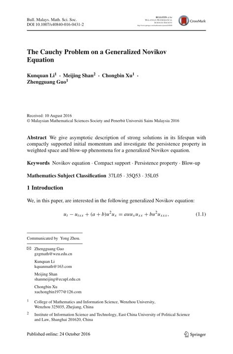 Pdf The Cauchy Problem On A Generalized Novikov Equation