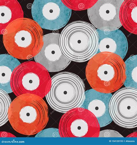 Seamless Watercolor Vinyl Records Pattern Abstract Retro Musical