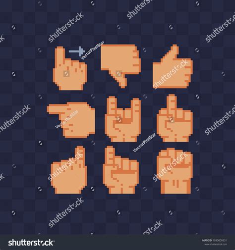 Pixel Hand Cursor Icons Set Rock Stock Vector Royalty Free 1030009231